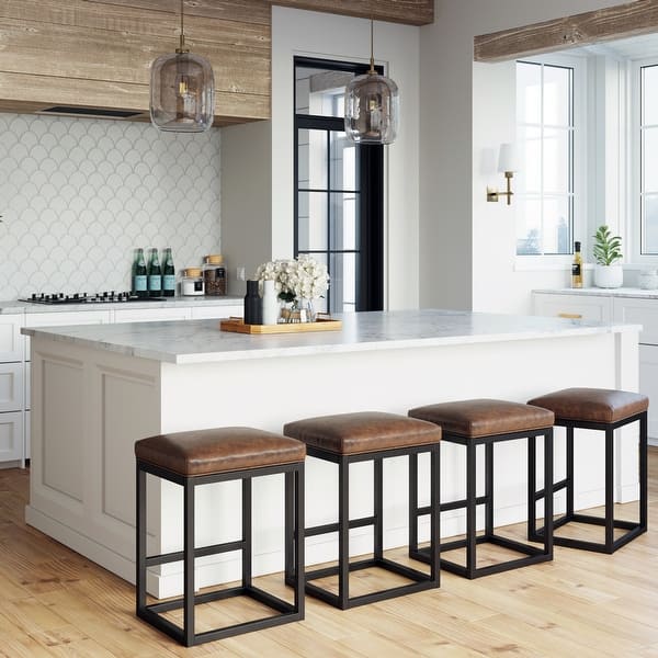 Nathan James Nelson Bar Stool with Leather Cushion and Metal Base, 24" - On Sale - Bed Bath ...